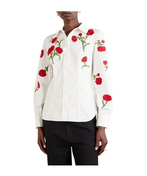 Carolina Herrera Floral Appliqué Cotton-blend Shirt