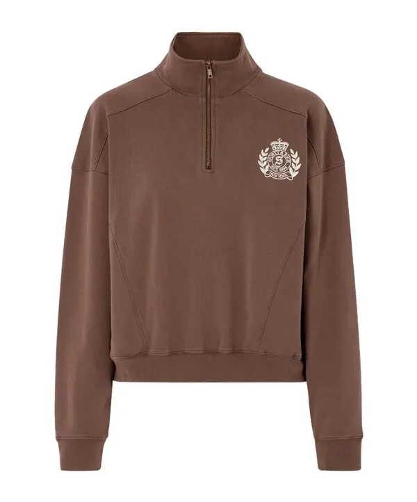 SPORTY  RICH Sporty & Rich Embroidered Cotton Half-zip Sweatshirt