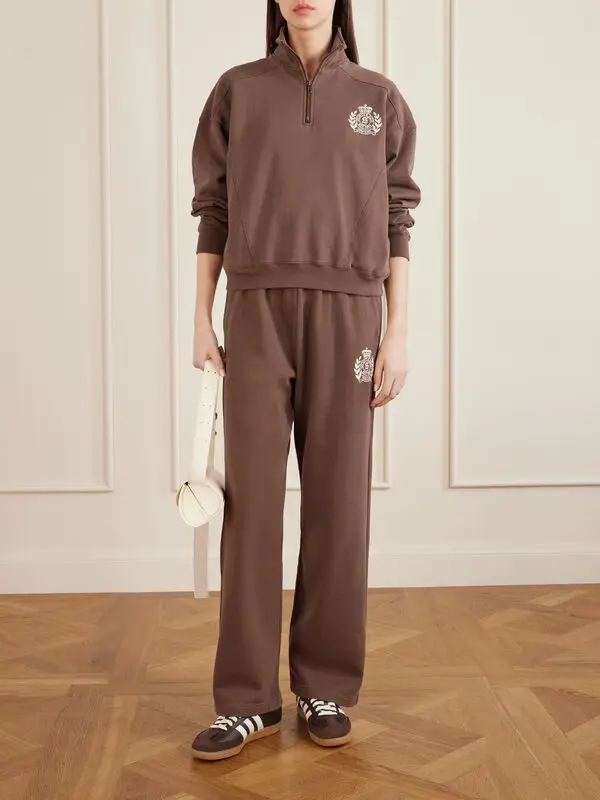 SPORTY  RICH Sporty & Rich Embroidered Cotton Half-zip Sweatshirt