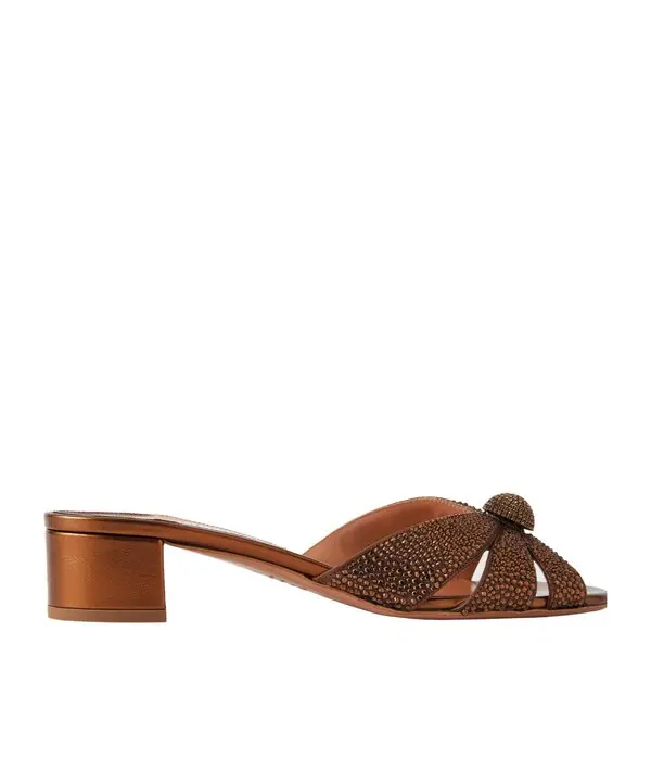 AQUAZZURA Crystal-embellished Leather Mules - Brown