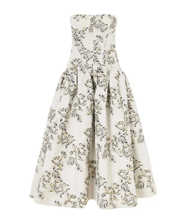 Carolina Herrera Strapless Metallic Floral-jacquard Gown - White