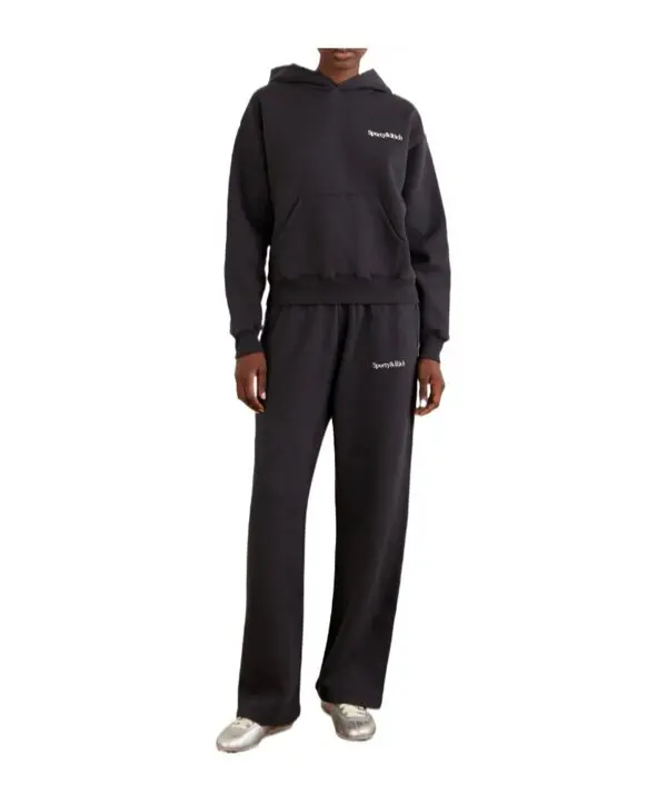 SPORTY  RICH Sporty & Rich Embroidered Cotton Wide-leg Pants