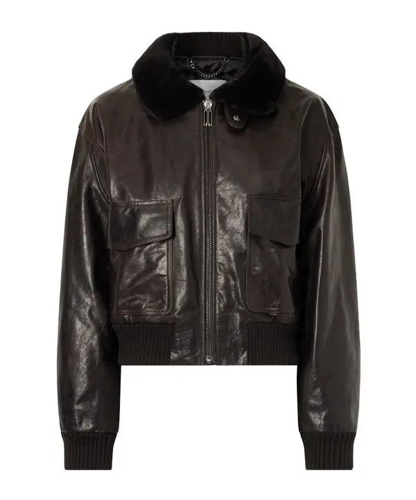 Victoria Beckham Aviator Shearling-trimmed Leather Jacket - Black