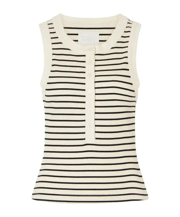 Citizens Of Humanity Striped Ribbed Tank Top With Button Placket - Beige