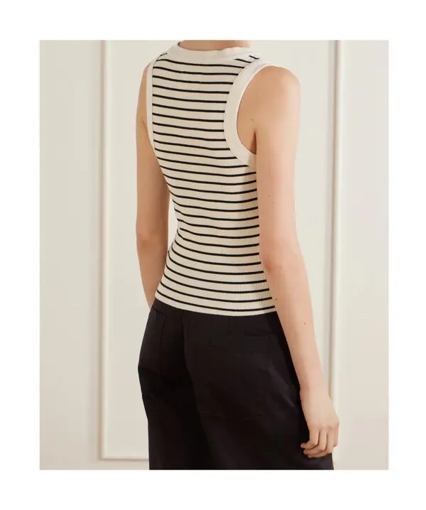 Citizens Of Humanity Striped Ribbed Tank Top With Button Placket