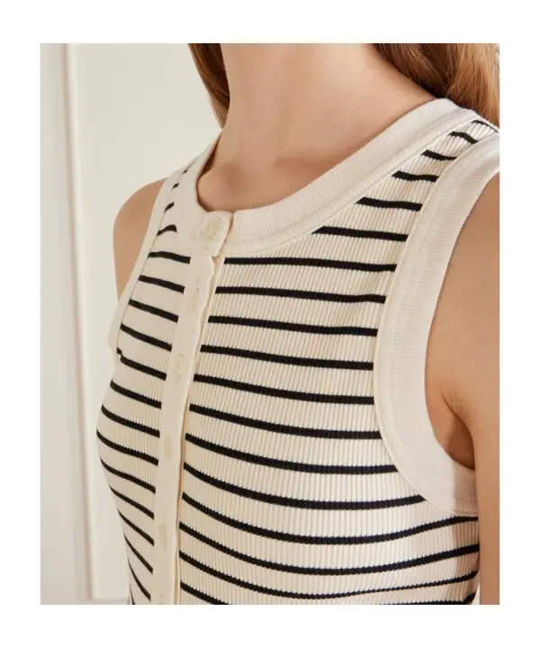 Citizens Of Humanity Striped Ribbed Tank Top With Button Placket