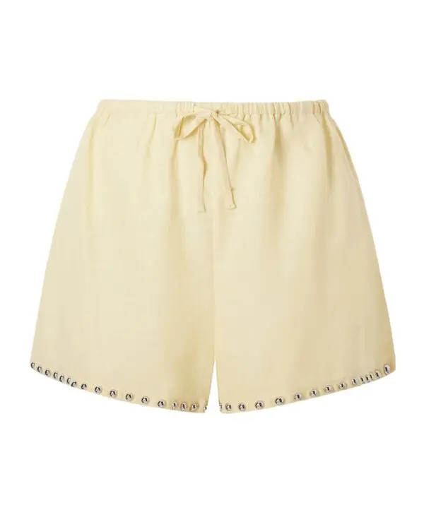 Staud Linen Shorts With Rivet Hem