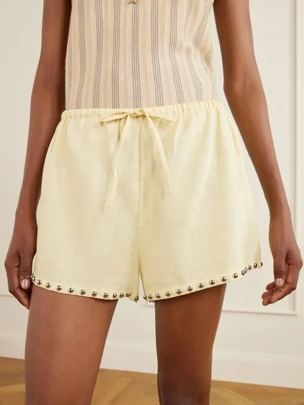 Staud Linen Shorts With Rivet Hem