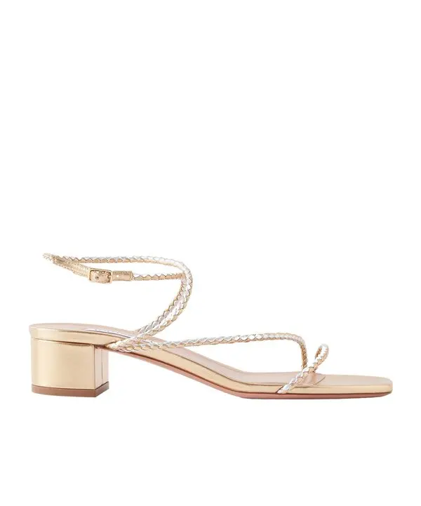 AQUAZZURA Luca 35 Braided Metallic Leather Sandals - Nude