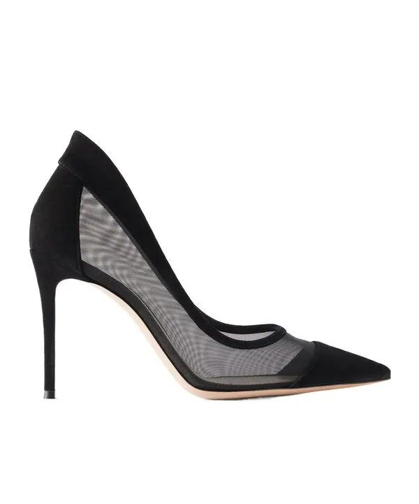 GIANVITO ROSSI Mesh-trimmed Suede Pumps - Black