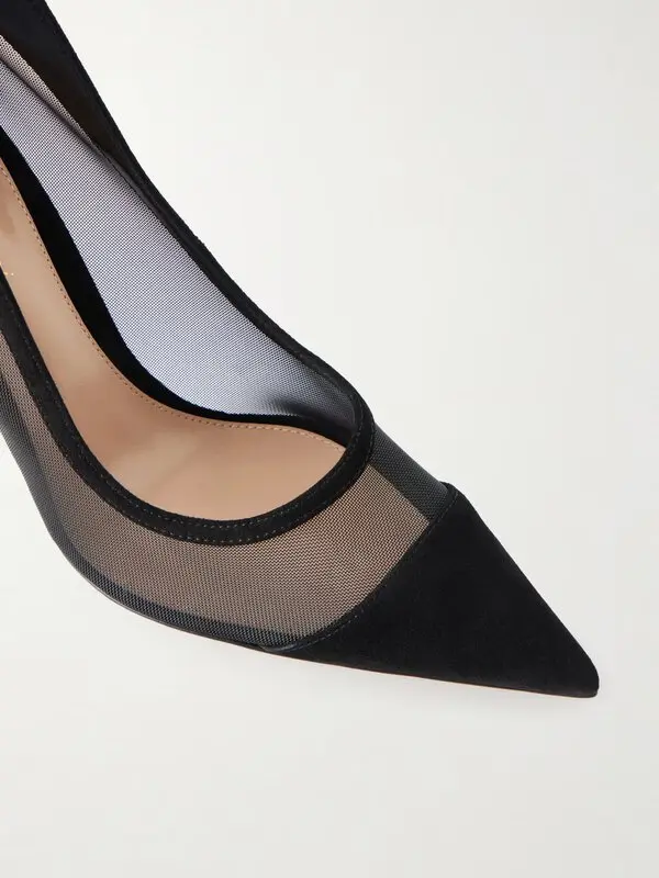 GIANVITO ROSSI Mesh-trimmed Suede Pumps