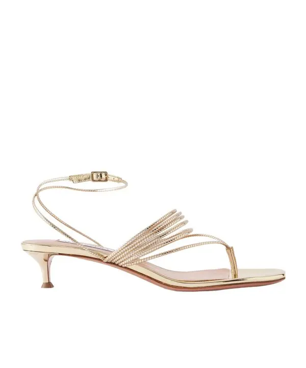 AQUAZZURA Solare 30 Metallic Leather Sandals - Nude