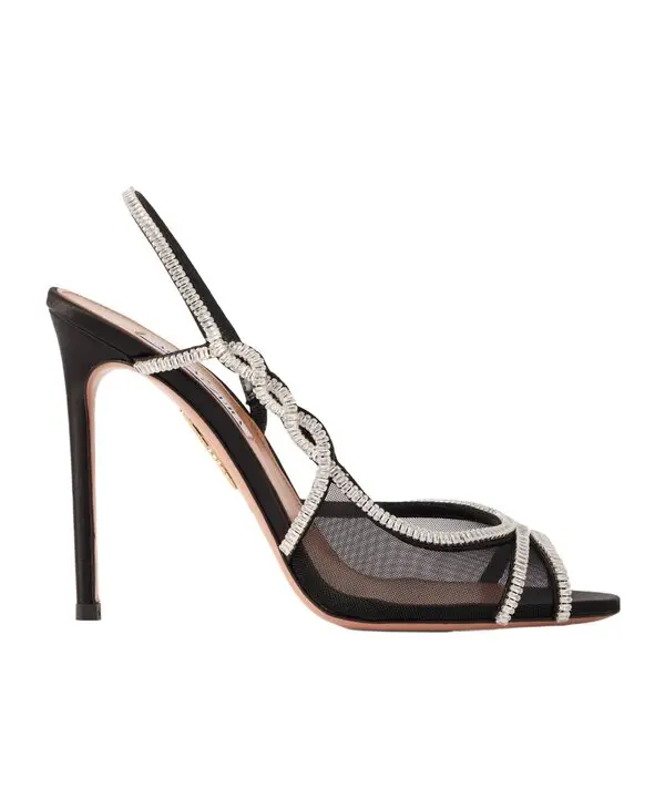 AQUAZZURA Crystal-embellished Mesh Slingback Sandals - Black