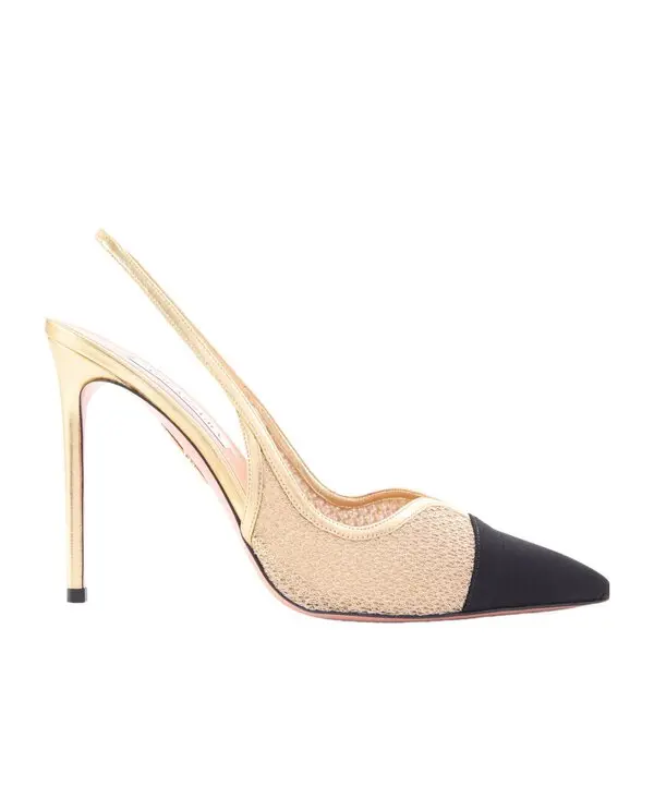 AQUAZZURA Leather-trimmed Mesh And Grosgrain Slingback Pumps - Nude