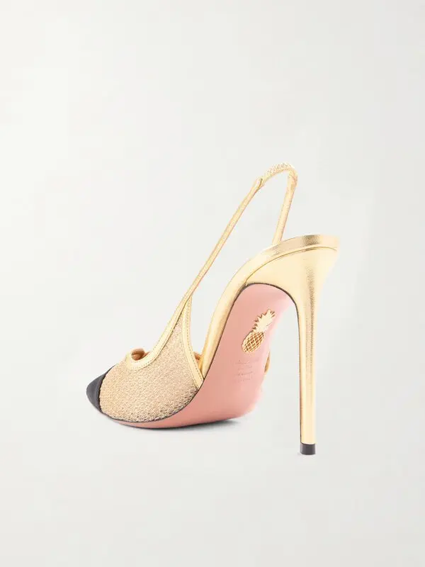 AQUAZZURA Leather-trimmed Mesh And Grosgrain Slingback Pumps
