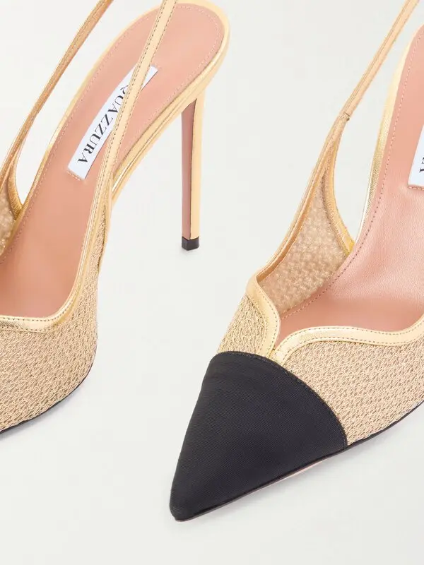 AQUAZZURA Leather-trimmed Mesh And Grosgrain Slingback Pumps