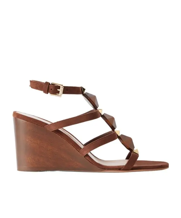 GIANVITO ROSSI Embellished Suede Wedge Sandals - Brown