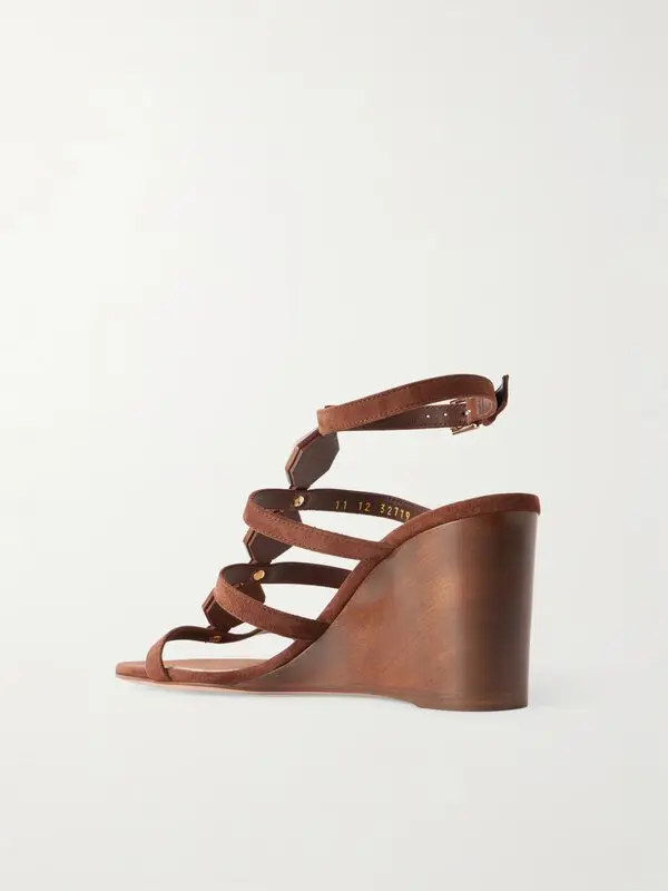 GIANVITO ROSSI Embellished Suede Wedge Sandals