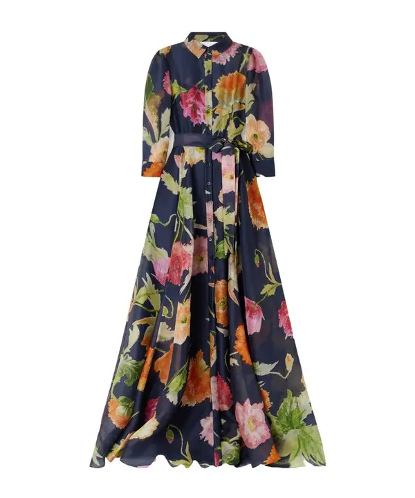 Carolina Herrera Floral Print Silk Organza Maxi Dress - Multicolor