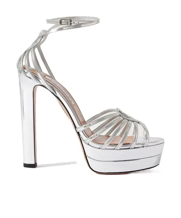 AQUAZZURA Metallic Leather Platform Sandals - No