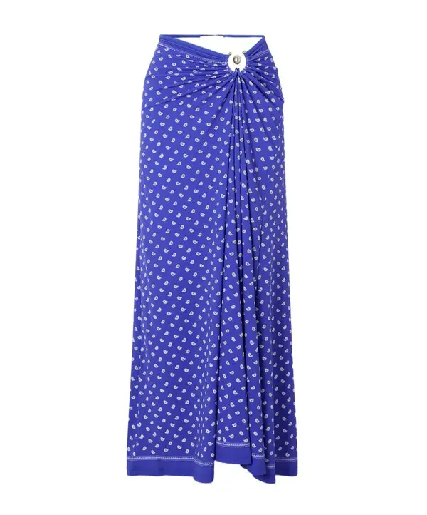 Christopher Esber Bandana-print Ruched Long Skirt - Blue