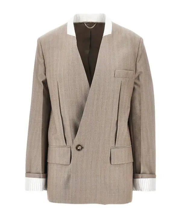 Victoria Beckham Collarless Double-breasted Blazer - Beige