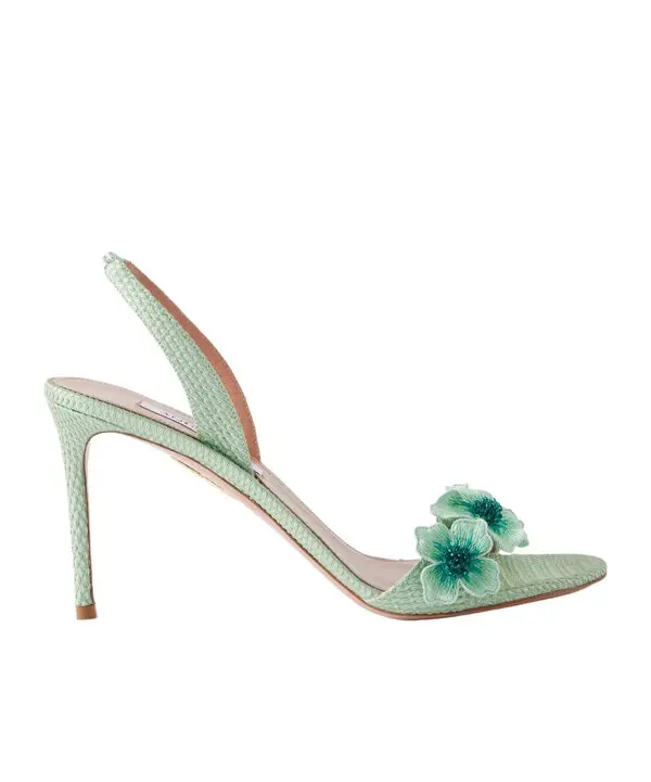 AQUAZZURA Passionflower 85 Embellished Raffia Slingback Sandals - Gray