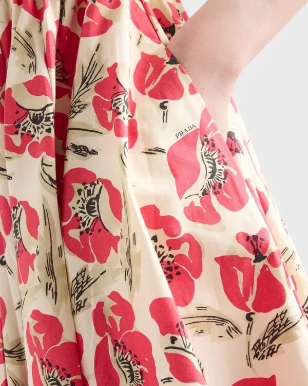 Prada Sleeveless Floral Print Midi Dress With Scoop Neck And Back Zipper