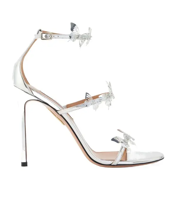 AQUAZZURA Embellished Metallic-leather Sandals - White
