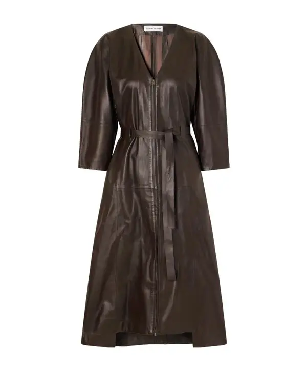 Victoria Beckham Lace-up Leather Midi Dress - Brown