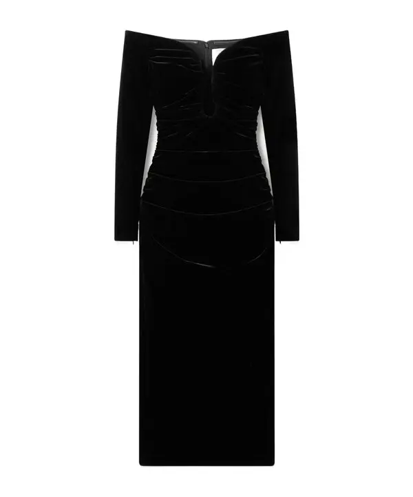 Carolina Herrera Ruched Velvet Midi Dress - Black