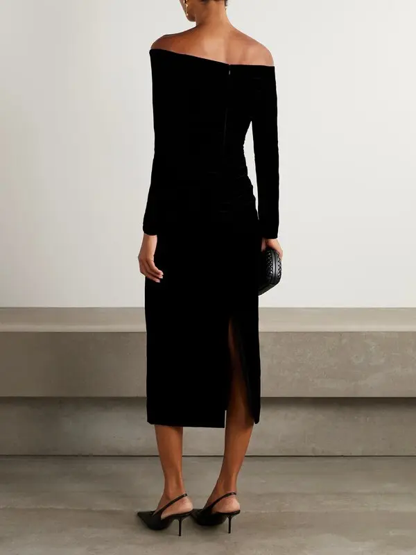 Carolina Herrera Ruched Velvet Midi Dress