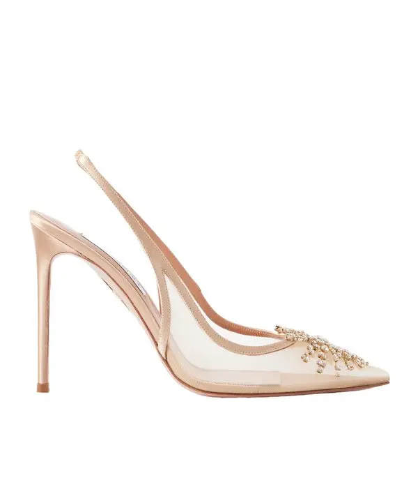 AQUAZZURA Crystal-embellished Satin-trimmed Mesh Pumps - Nude