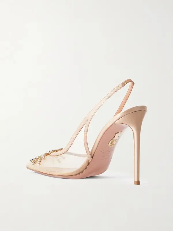 AQUAZZURA Crystal-embellished Satin-trimmed Mesh Pumps