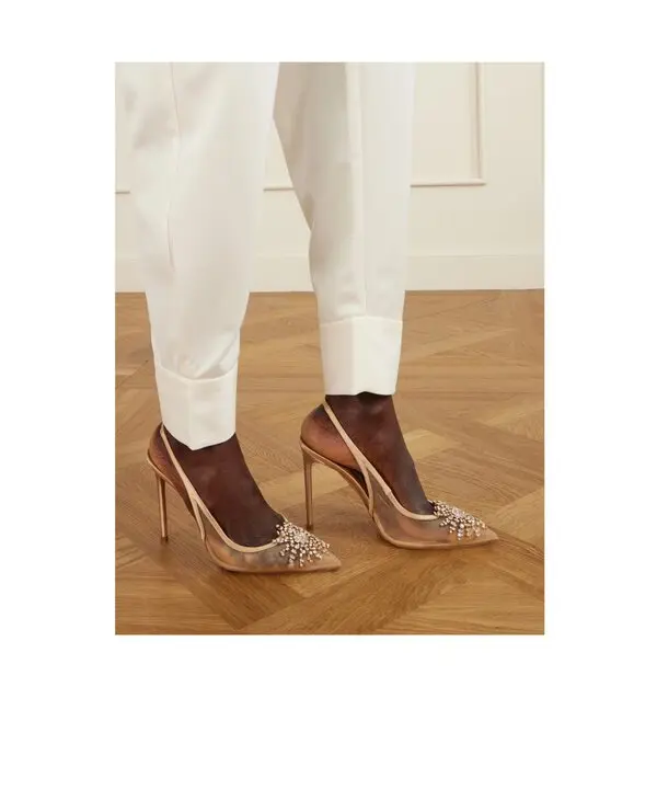AQUAZZURA Crystal-embellished Satin-trimmed Mesh Pumps