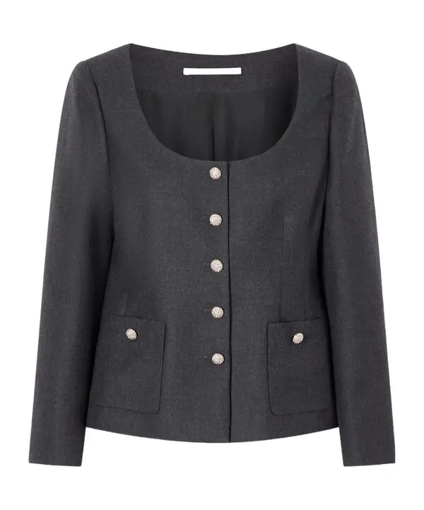 Alessandra Rich Embellished Wool-flannel Jacket - Dark Gray