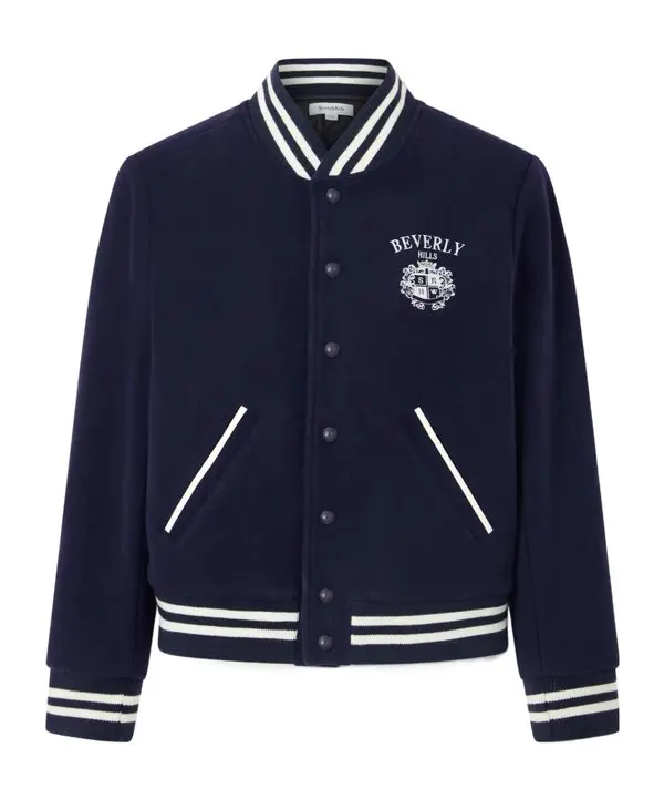 SPORTY  RICH Sporty & Rich Beverly Hills Embroidered Wool Baseball Jacket - Navy Blue