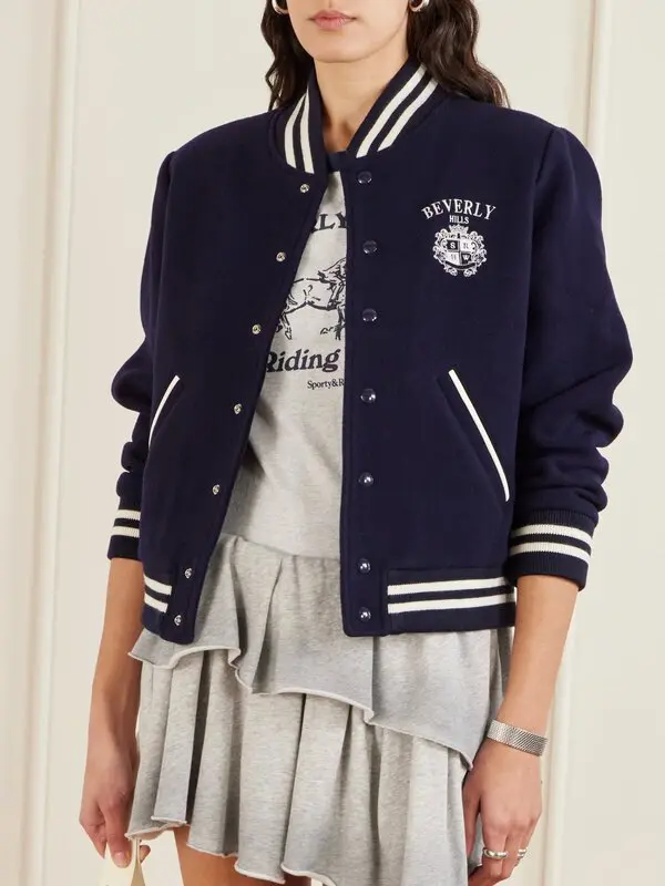 SPORTY  RICH Sporty & Rich Beverly Hills Embroidered Wool Baseball Jacket