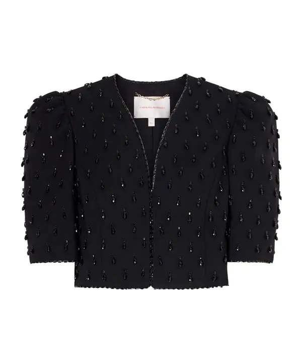 Carolina Herrera Cropped Crystal-embellished Wool-blend Jacket - Black