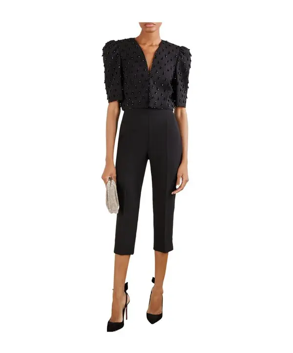 Carolina Herrera Cropped Crystal-embellished Wool-blend Jacket