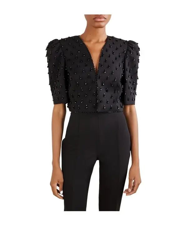 Carolina Herrera Cropped Crystal-embellished Wool-blend Jacket
