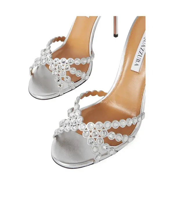 AQUAZZURA Crystal Embellished Metallic Leather Sandals