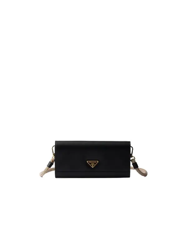 Prada Wallet With Shoulder Strap - Black