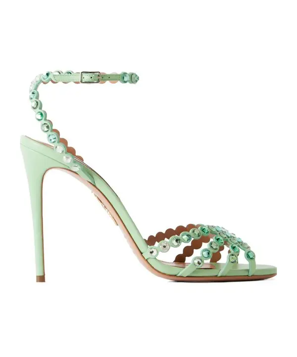 AQUAZZURA Embellished Leather Sandals - Green