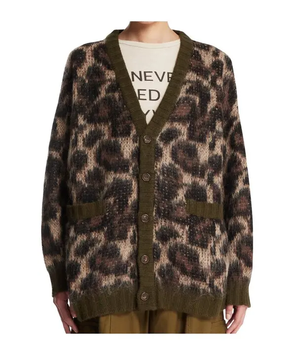 R13 V-neck Leopard Print Cardigan