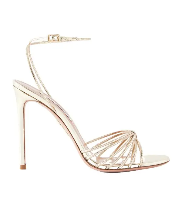 AQUAZZURA Anima 105 Mirrored Metallic Leather Sandals - Nude