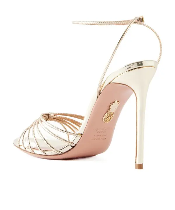 AQUAZZURA Anima 105 Mirrored Metallic Leather Sandals