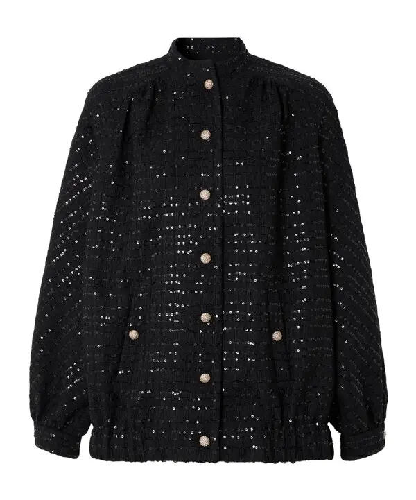 Alessandra Rich Sequin-embellished Tweed Jacket - Black