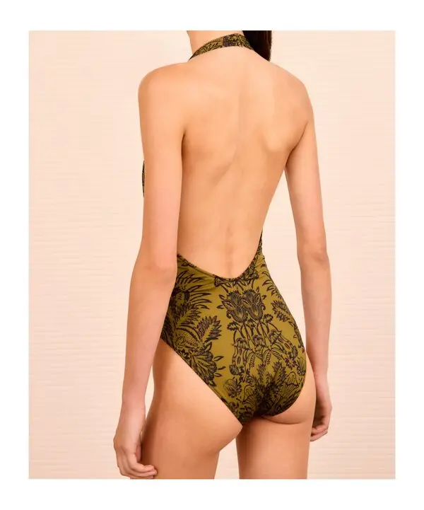 Ulla Johnson Halterneck Swimsuit With Floral Print And Ring Detail
