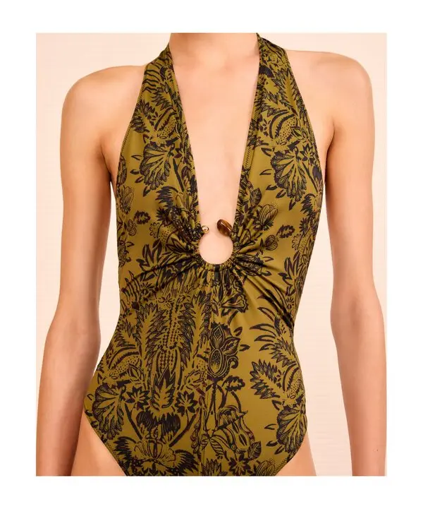 Ulla Johnson Halterneck Swimsuit With Floral Print And Ring Detail